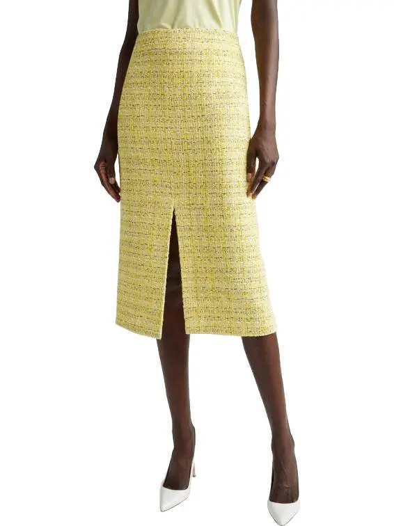 St. John Metallic Tweed Pencil Skirt - Golden Citrus Lurex Multi