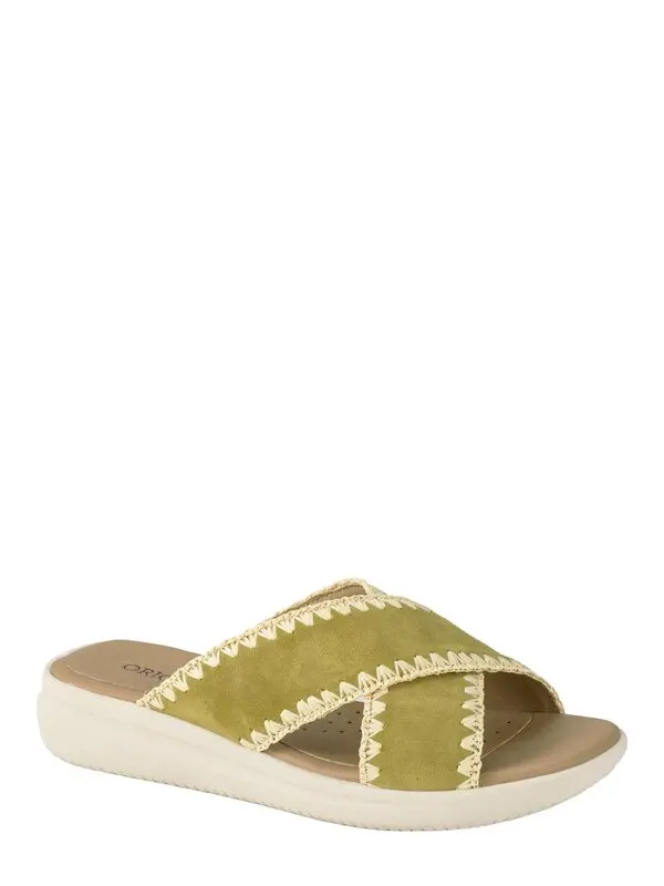 BARETRAPS Dolinda Raffia Trimmed Slides - Kelp Suede