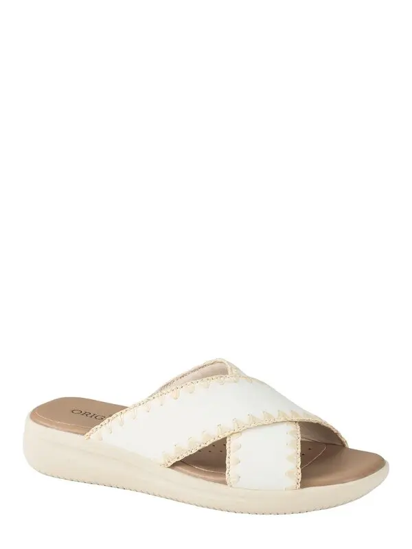 BARETRAPS Dolinda Raffia Trimmed Slides - Off White Leather