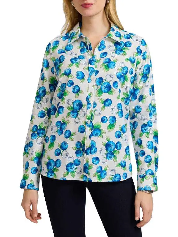 Foxcroft Hampton Printed Button-up Shirt - Blue Multi