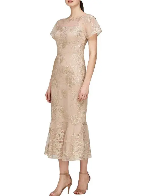 Js Collections Lia Sequin & Embroidery Trumpet Dress - Gold/ Beige