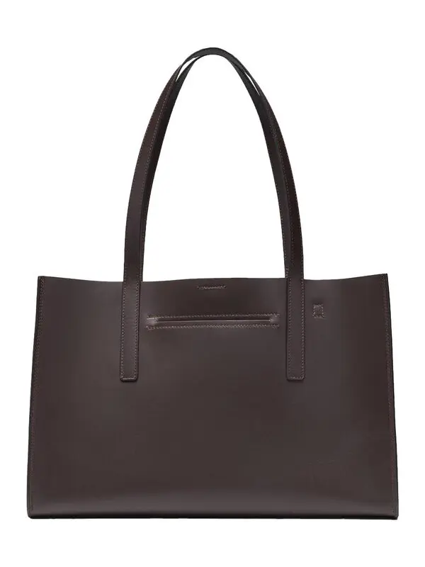 HYER GOODS Luxe Doubleface Leather Laptop Tote Bag - Dark Chocolate
