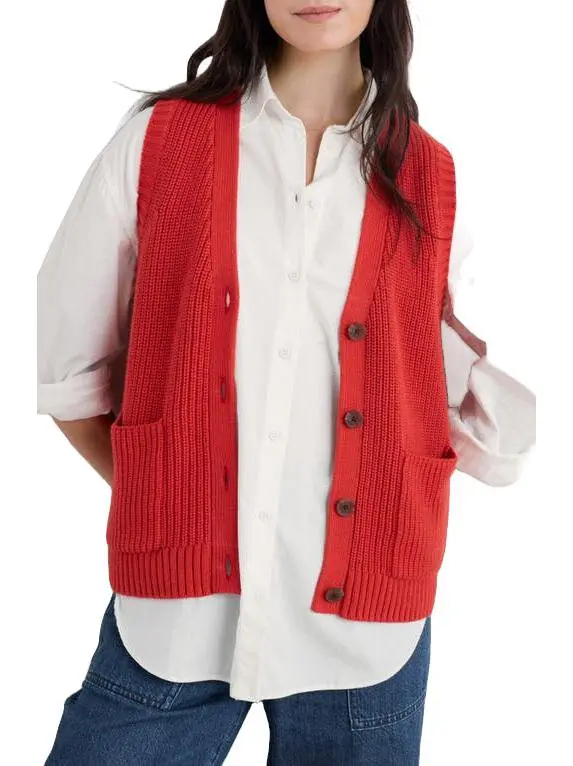 SEASALT CORNWALL Swanpool Ribbed Sweater Vest - Knit Melange Tomato