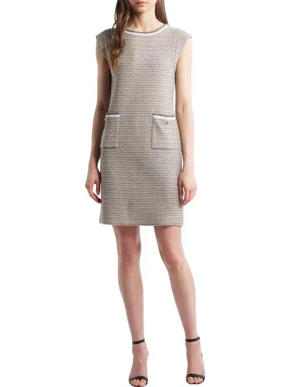 Ming Wang Knit Tweed Sheath Dress - Limestone/ White/ Black