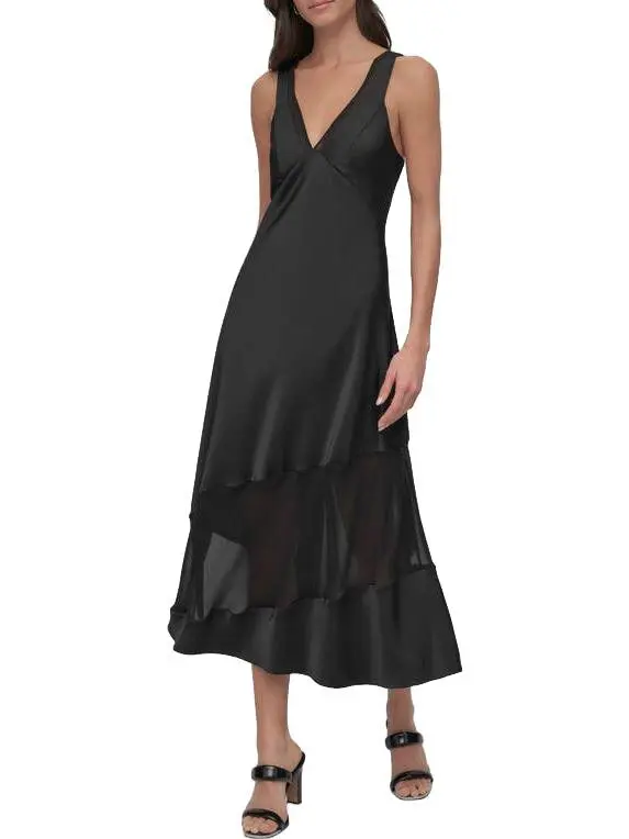 Dkny Sleeveless Asymmetric Panel A-line Maxi Dress - Black