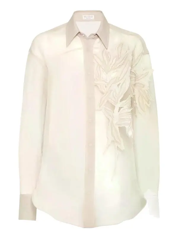 Brunello Cucinelli Floral-appliqué Button Down Shirt - Neutrals