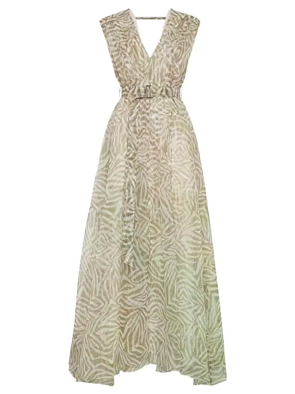 Brunello Cucinelli Printed Silk Maxi Dress - Green