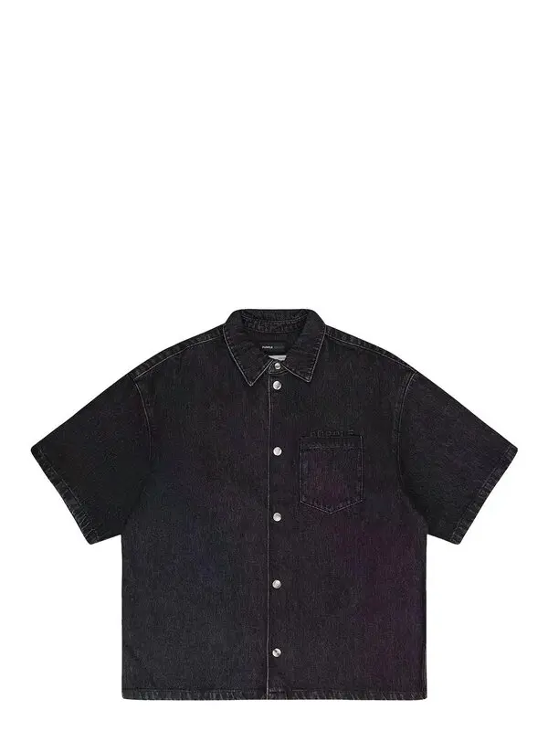 PURPLE BRAND Short-sleeve Denim Shirt - Black