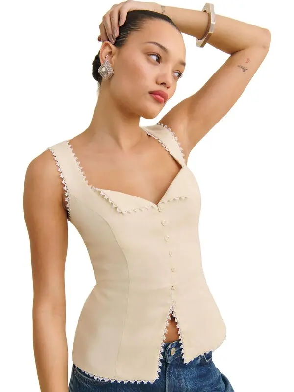 REFORMATION Viola Linen Top - Ivory