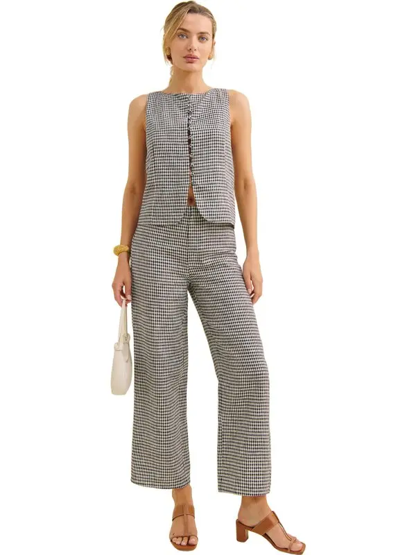 REFORMATION Joni Linen Cropped Pant - Black