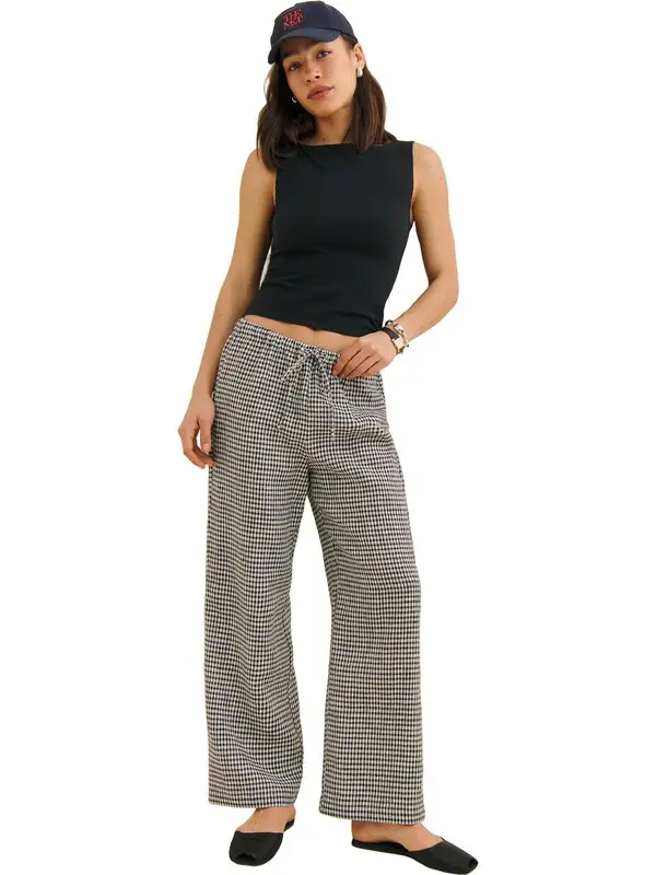 REFORMATION Olina Cropped Linen Pant - Black