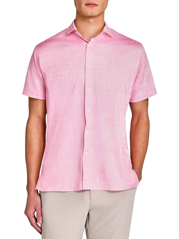 CON.STRUCT Regular Fit Chambray Recycled Performance Golf Button-down Shirt - Coral