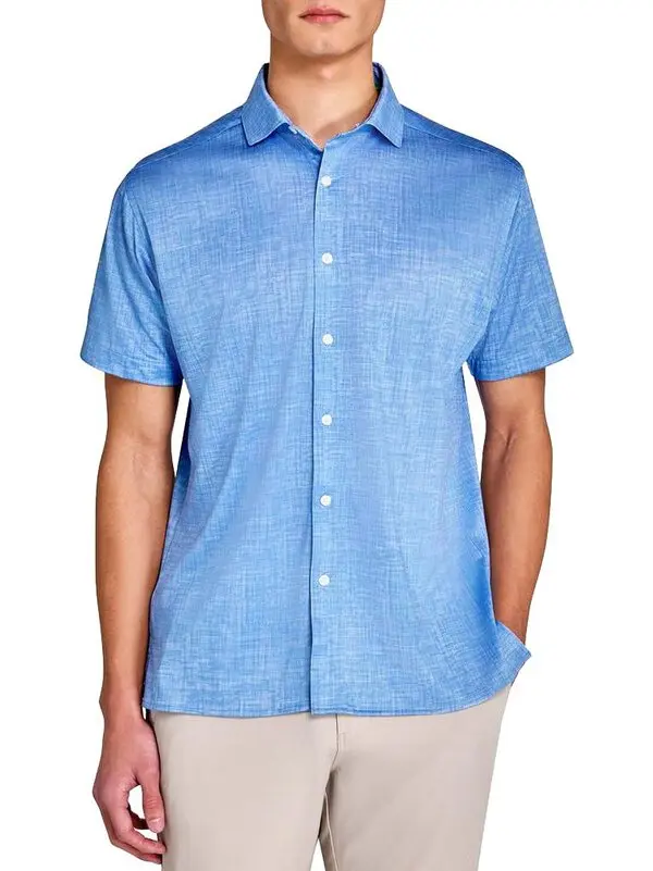 CON.STRUCT Regular Fit Chambray Recycled Performance Golf Button-down Shirt - Lt Blue