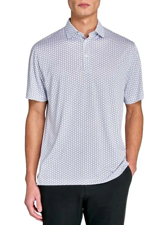 CON.STRUCT Regular Fit Micro Floral Dot Recycled Performance Golf Polo - White/blue