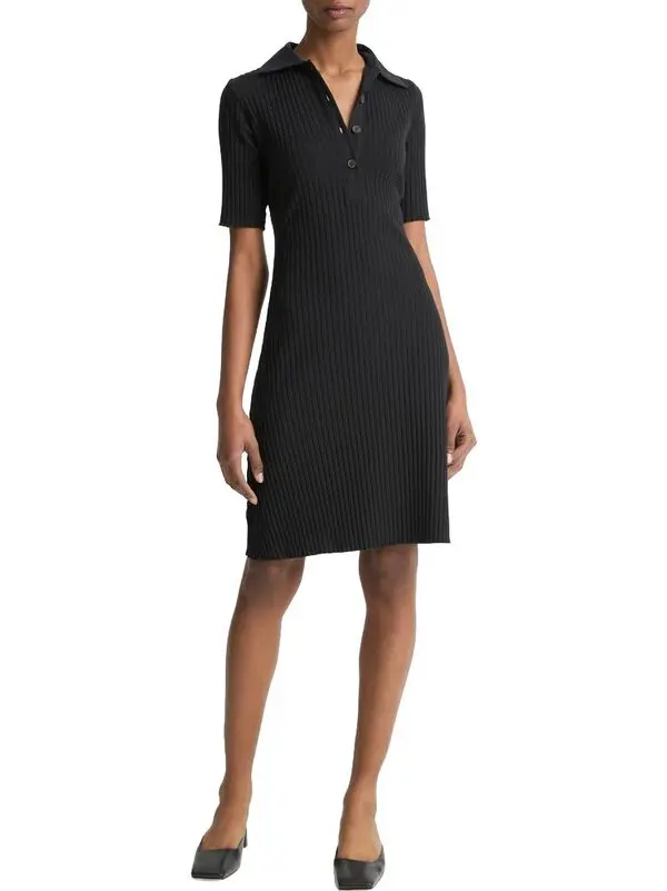 Vince Rib Polo Dress - Black