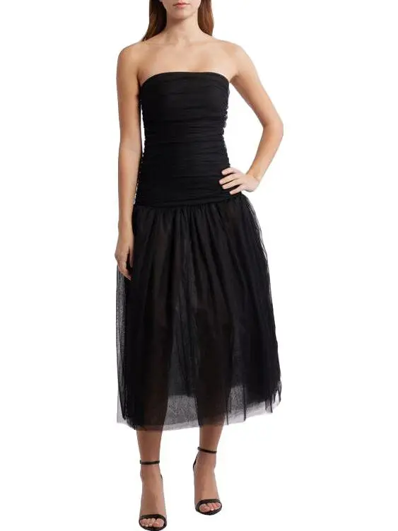 RARE LONDON Strapless Tulle Cocktail Dress - Black