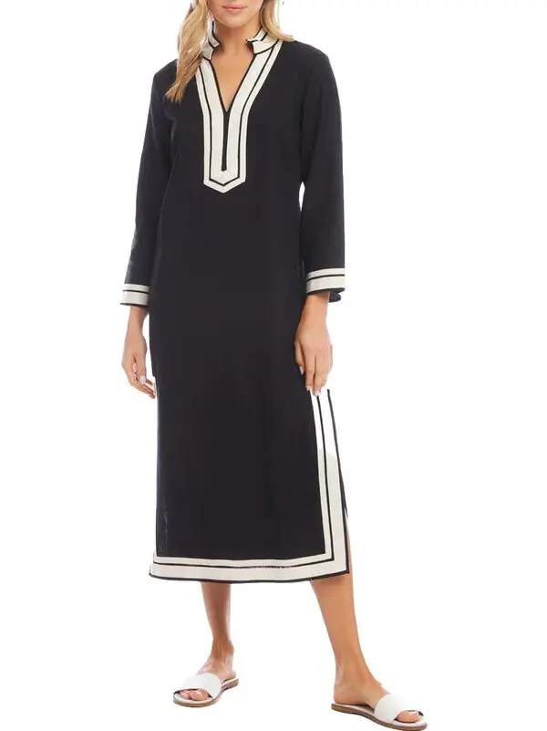 Karen Kane St. Tropez Linen-blend Midi Dress - Black/ Cream