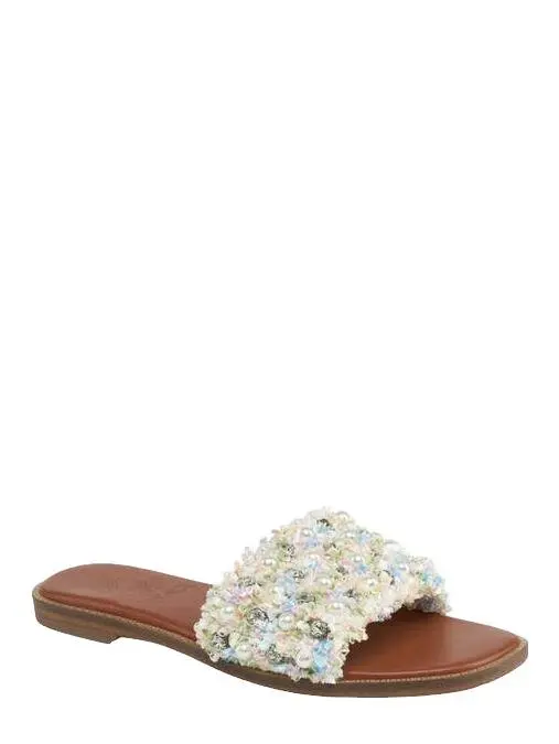 GRACE FOOTWEAR Matera Beaded Pearl Slide Sandal - White