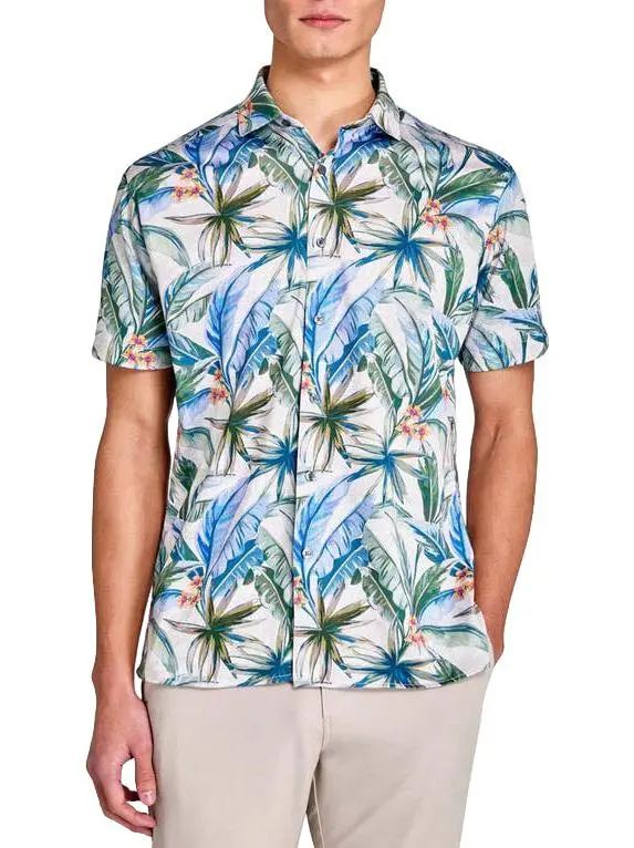 CON.STRUCT Regular Fit Tropical Chambray Recycled Performance Golf Button-down Shirt - Cream