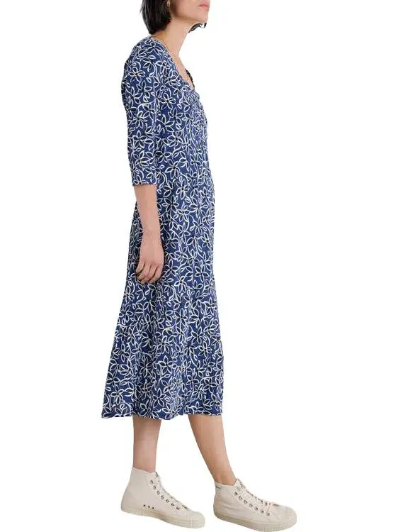 SEASALT CORNWALL Secret Cove Printed Midi Dress - Harbour Floral Washed Marine