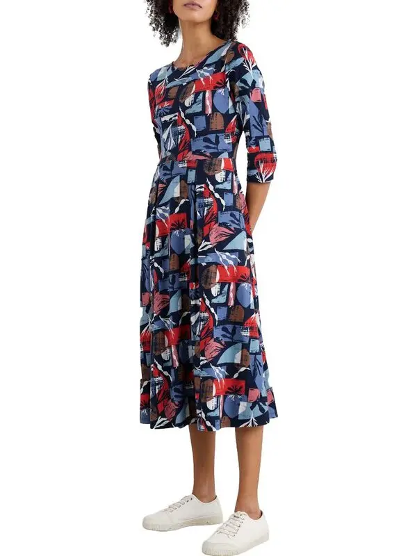 SEASALT CORNWALL Wild Bouquet Stretch Organic Cotton Midi Dress - Marine Forms Mussel