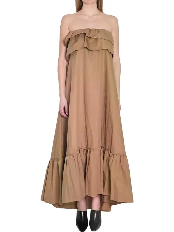 Saint Laurent Ruffle-detail Maxi Dress - Neutrals