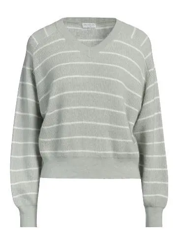 Brunello Cucinelli Light Alpaca Wool Striped V-neck Sweater - Green