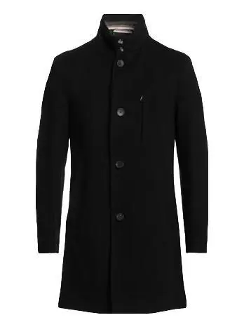 BOSS Single-breasted Flannel Coat - Black