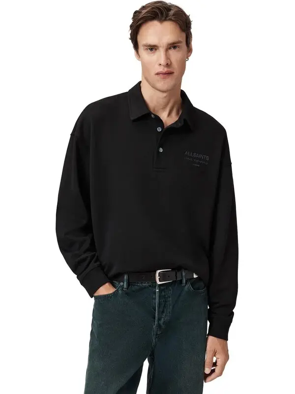 ALLSAINTS Xander Long Sleeve Polo Shirt - Black
