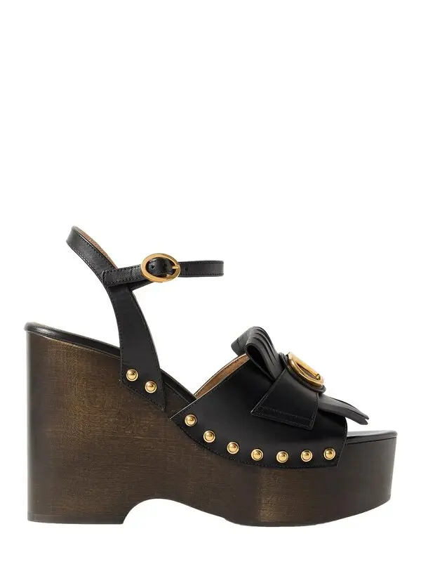 Valentino Garavani Vlogo Studded Platform Wedge Sandals - Black