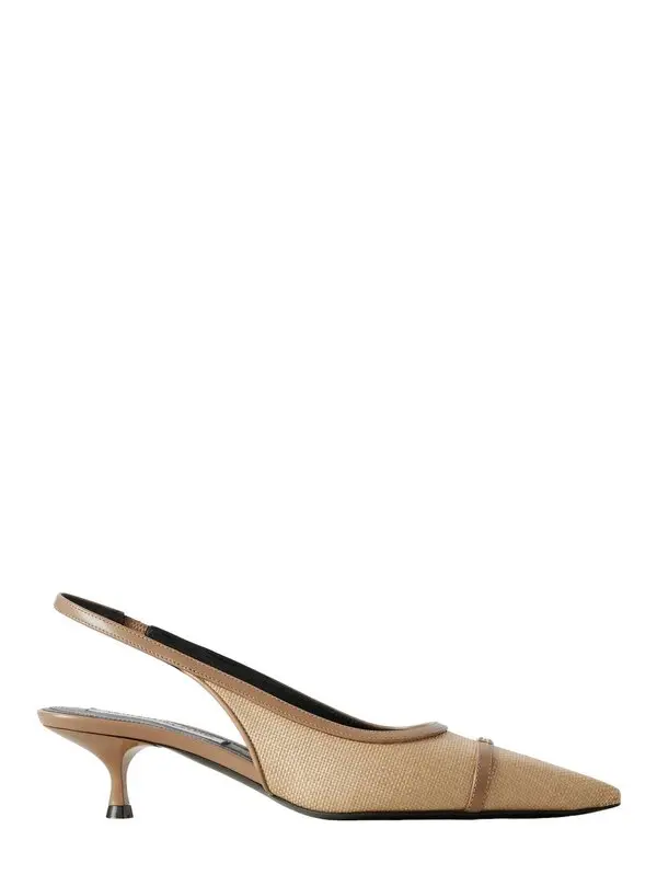 Victoria Beckham Leather-trimmed Woven Raffia Slingback Pumps - Neutrals