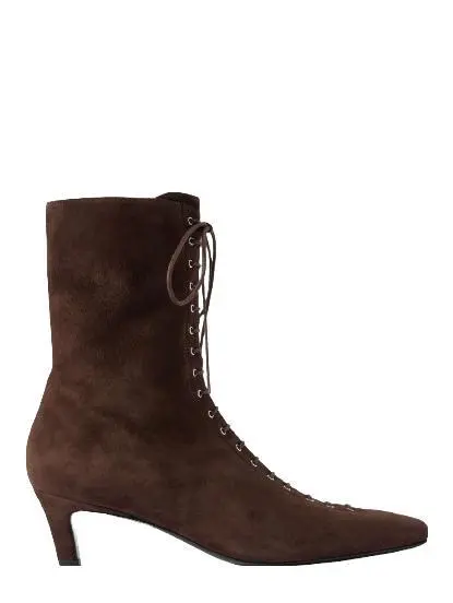 TOTEME Lace-up Suede Kitten Heel Boots - Brown