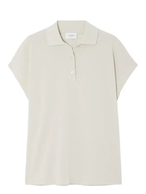 Saint Laurent Embroidered Cotton-blend Piqué Polo Shirt - Gray