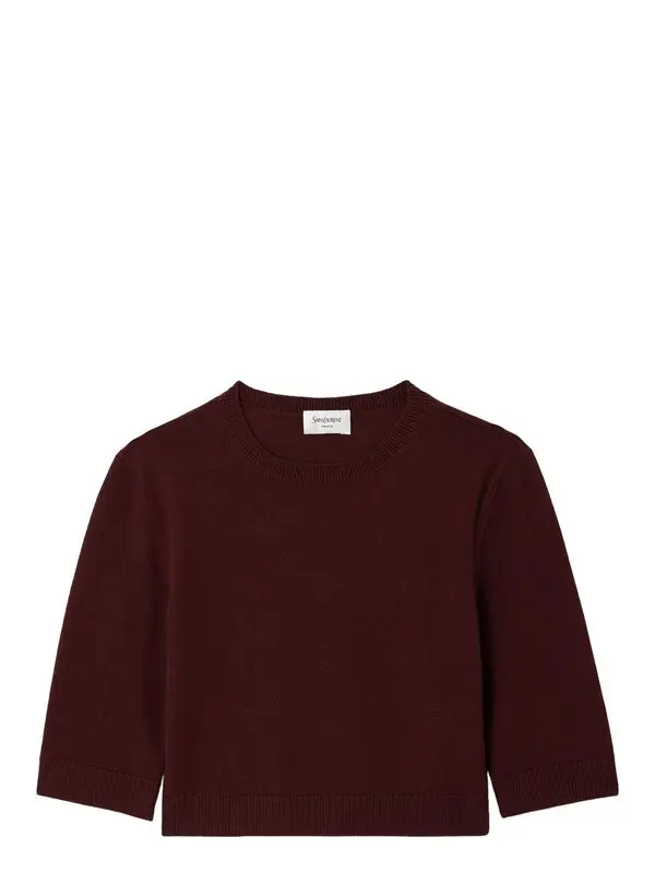 Saint Laurent Cropped Wool Sweater - Burgundy