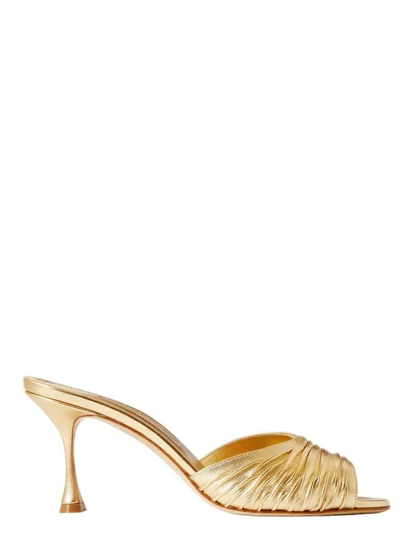 Manolo Blahnik Pirua 70 Metallic Leather Mules - Gold