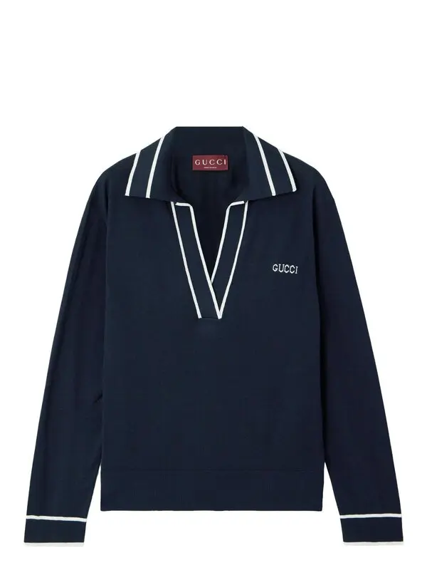 Gucci Striped Intarsia-knit Silk And Cotton-blend Sweater - Blue