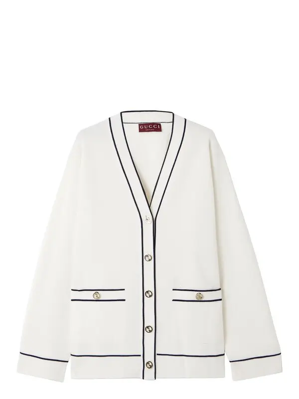 Gucci Piped Wool Cardigan - White