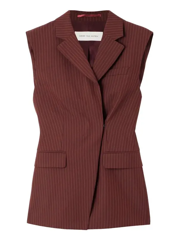 Dries Van Noten Striped Wool-blend Twill Vest - Burgundy