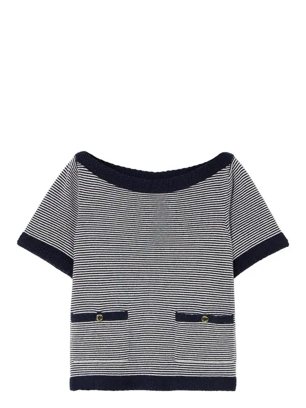 FRAME Striped Cashmere Top - Blue
