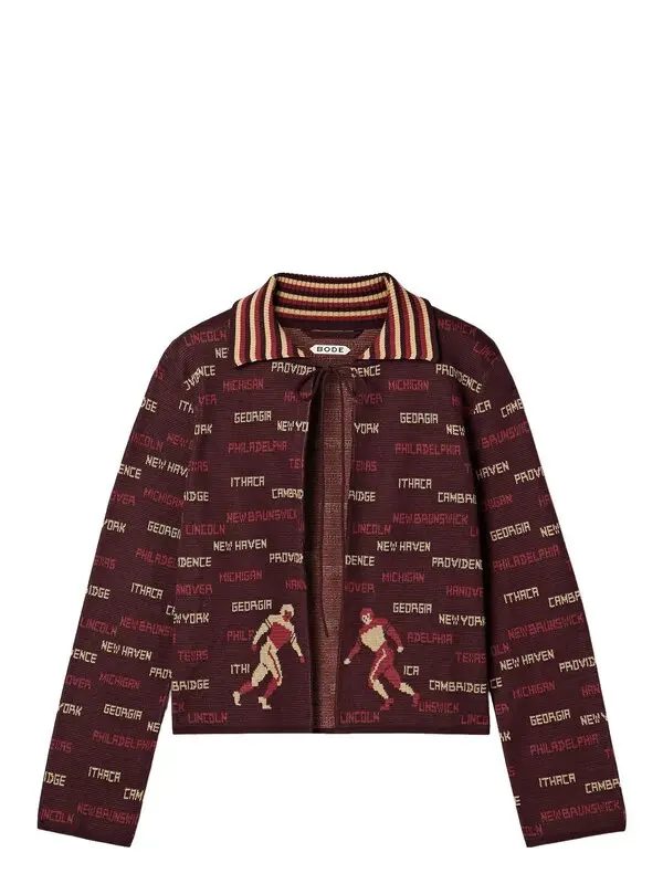 BODE Gridiron Cotton-jacquard Cardigan - Burgundy