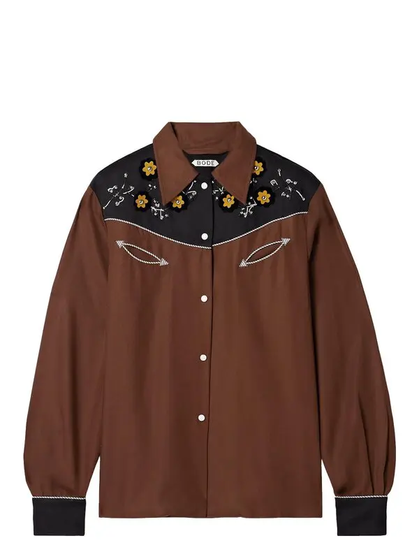 BODE Abilene Studded Appliquéd Paneled Twill Shirt - Brown