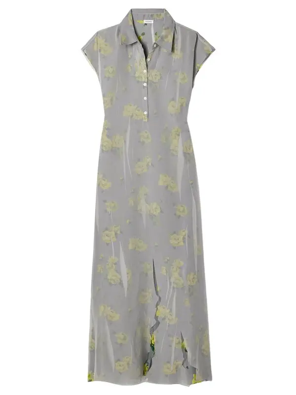 Acne Studios Layered Chiffon And Floral-print Crepe Maxi Dress - Gray