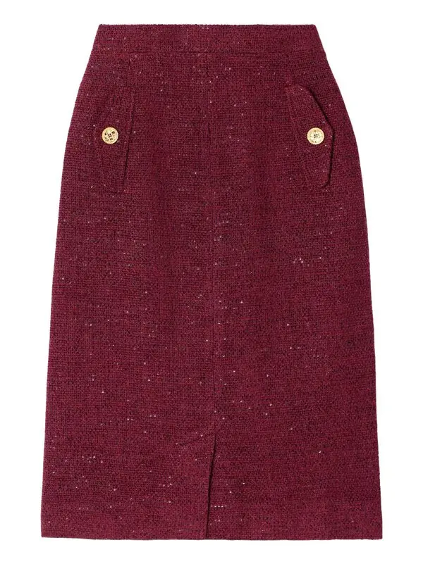 Alessandra Rich Sequin-embellished Tweed Skirt - Burgundy