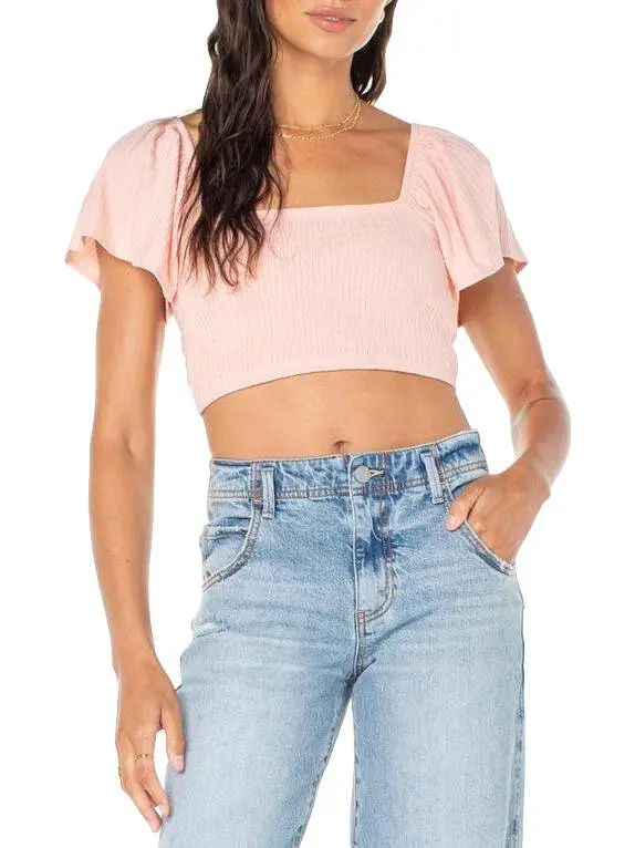 Roxy Sandy Beach Smocked Twist Reversible Crop Top - Rose Cloud Solid