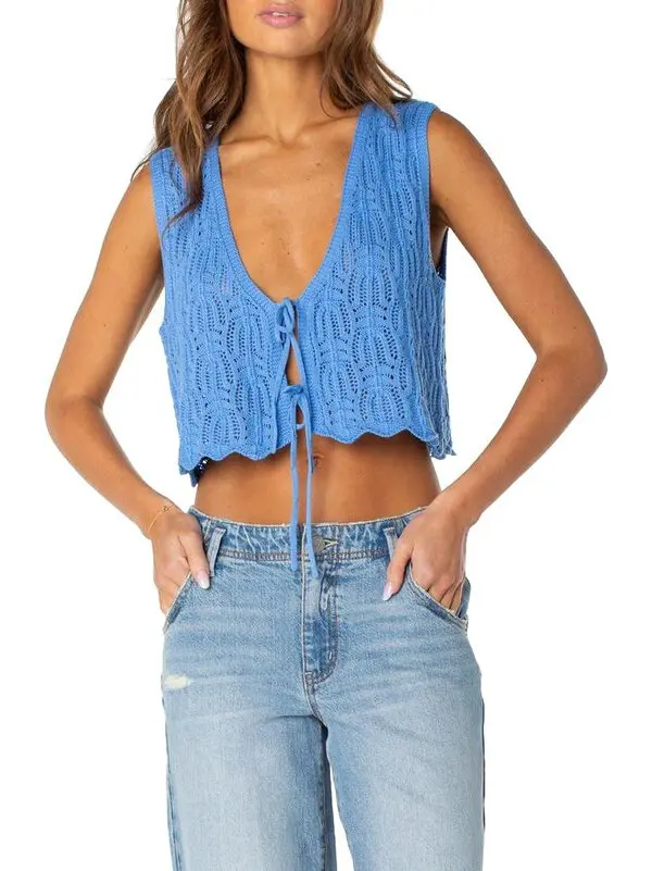 Roxy Beach Bound Cotton Crop Sweater Vest - Blue Horzn
