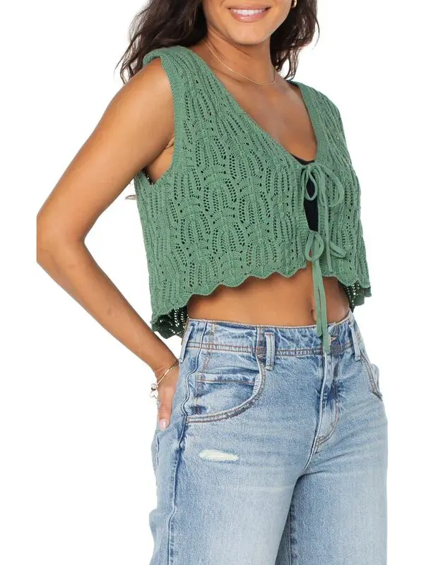 Roxy Beach Bound Cotton Crop Sweater Vest - Loden Frost Solid