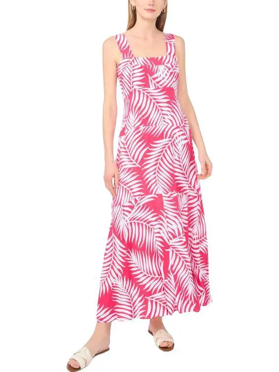 Vince Camuto Palm Print Maxi Dress - Raspberry Sorbet