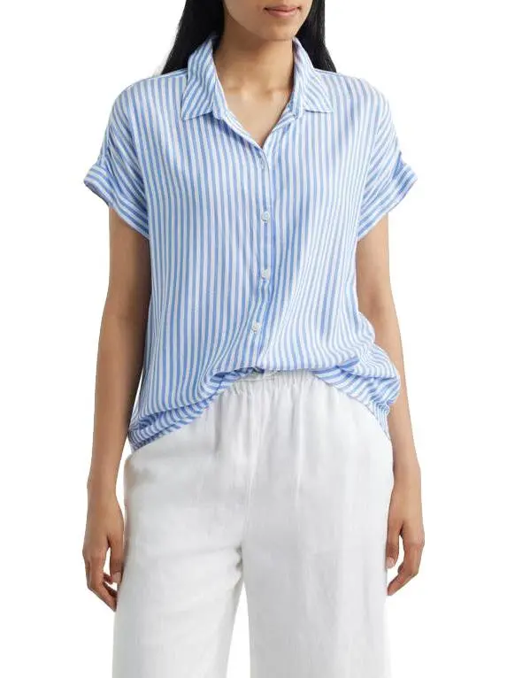 BEACHLUNCHLOUNGE Kenzie Stripe Short Sleeve Shirt - Blue Ice
