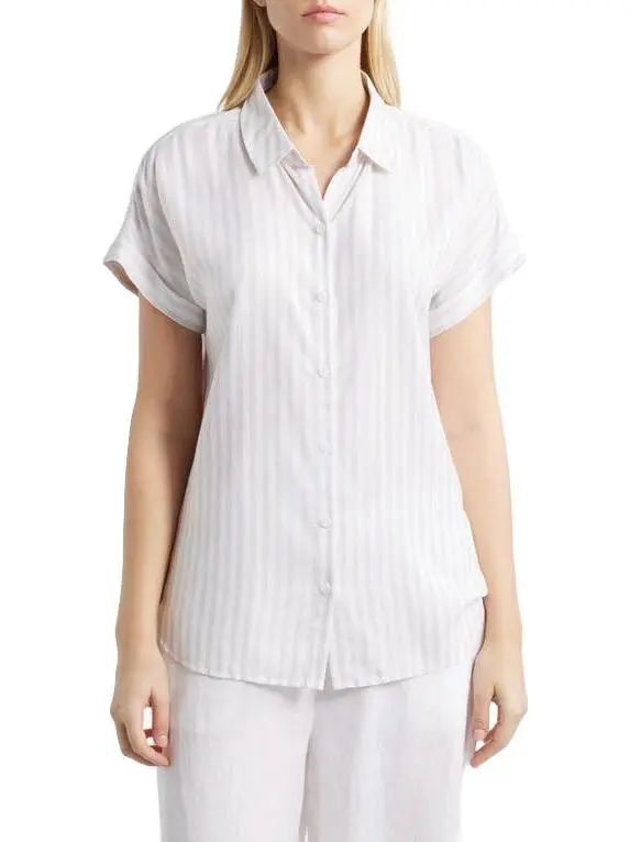 BEACHLUNCHLOUNGE Kenzie Stripe Short Sleeve Shirt - Dry Almond