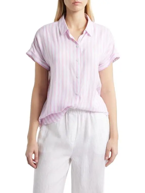 BEACHLUNCHLOUNGE Kenzie Stripe Short Sleeve Shirt - Pastel Lavender